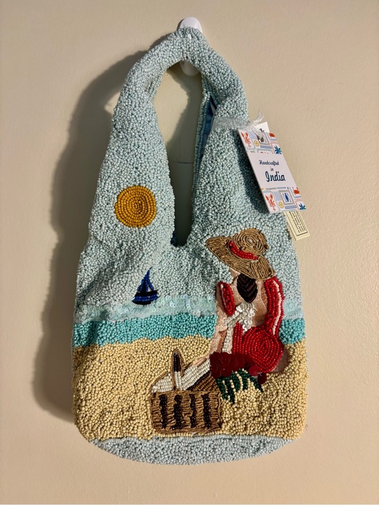 Bags | Nwt Viral Beaded Bag Handcrafted Beach Scene Pattern Tote Bag ...